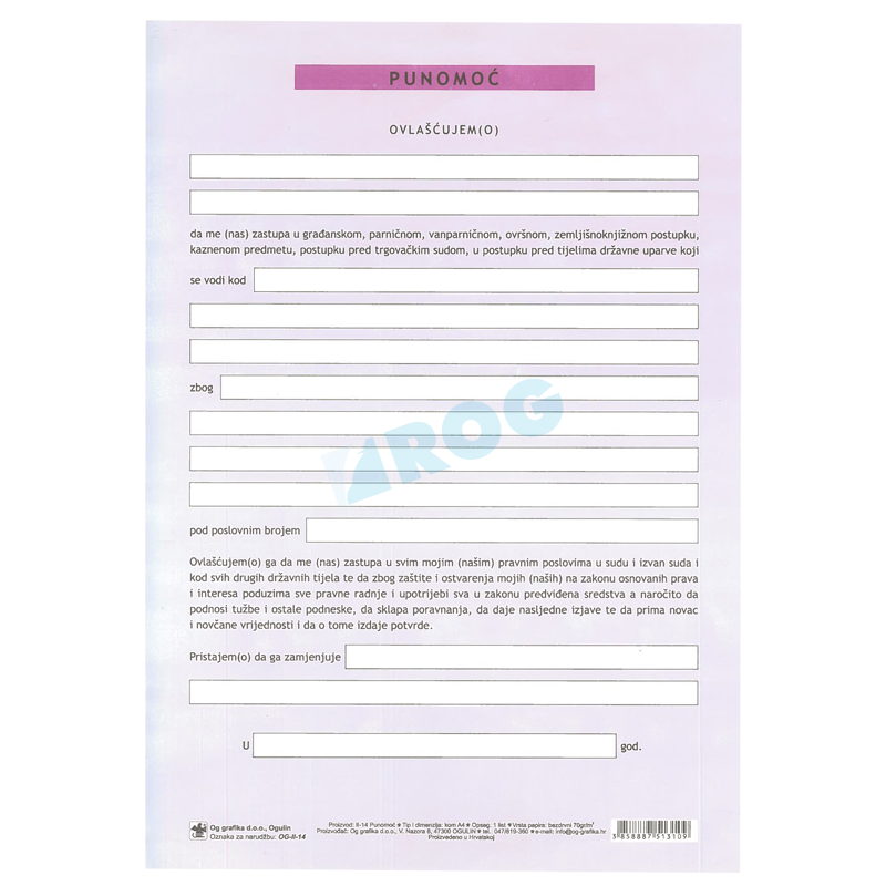 Obrazac II-14 Punomoć | ROG